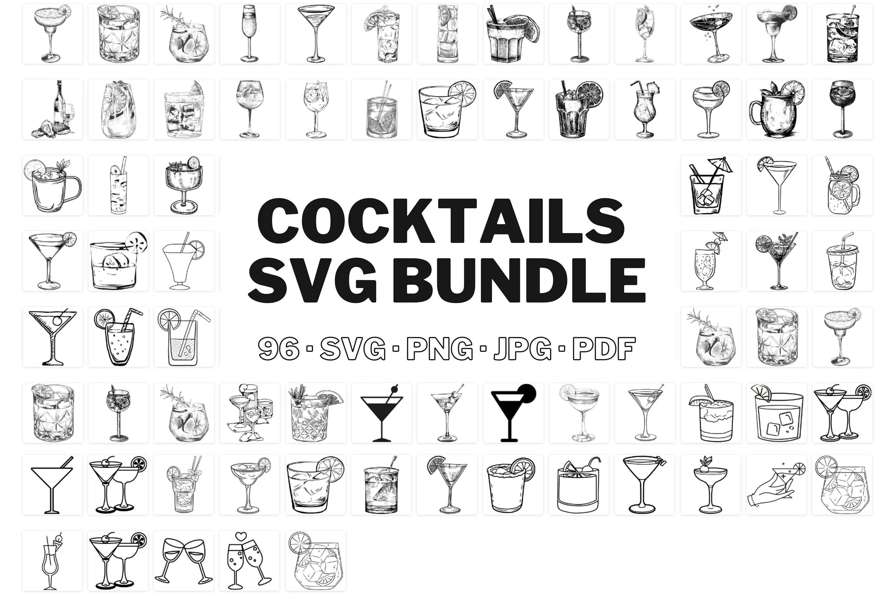 Cocktails SVG Bundle | 96 Drink Icons for Cricut and Silhouette - Etsy