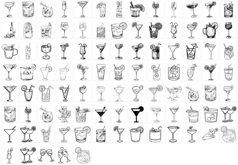 Cocktails Svg Bundle, Drink Clipart Set, Cocktail Drinks SVG, Bar Cart ...