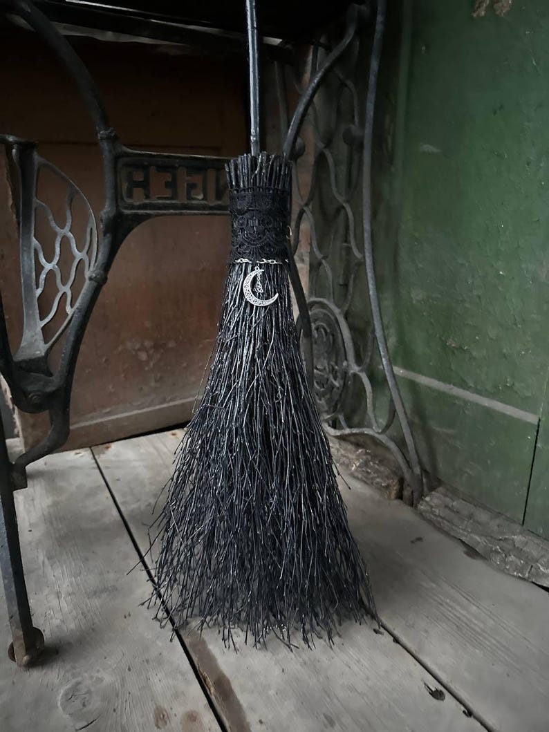 Black Witch Broom With Lace and Pendant, Halloween Besom, Halloween ...