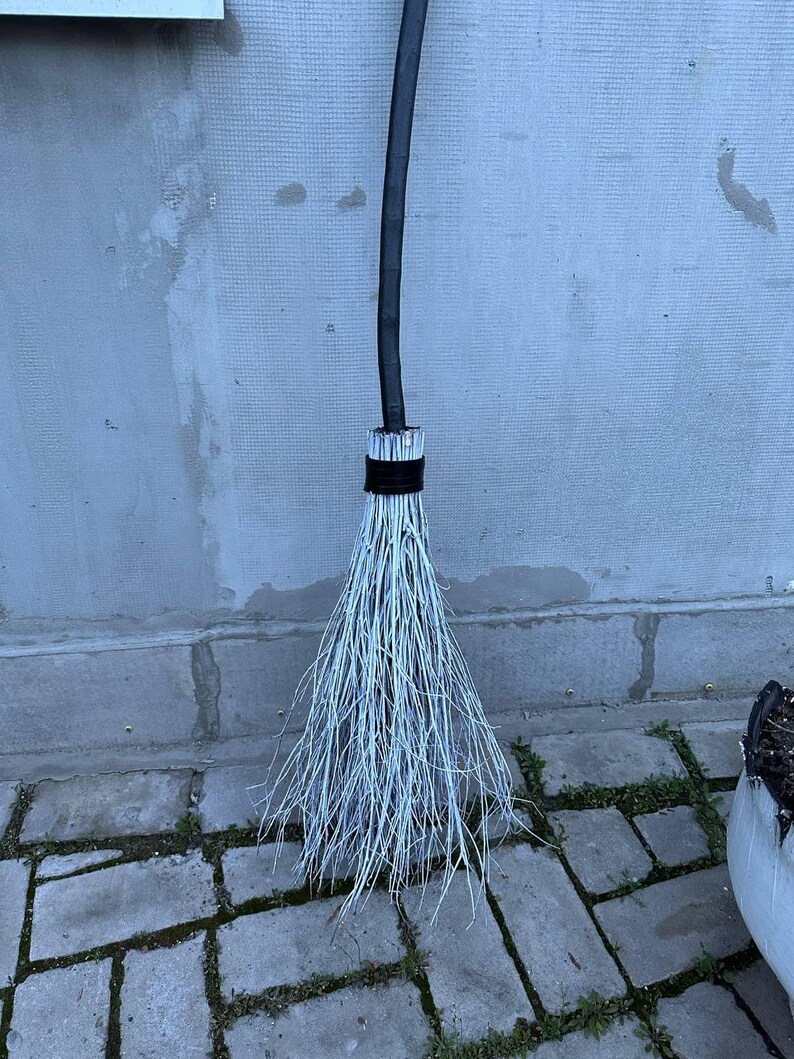 Black and White Witch Broom With Leather, Halloween Besom, Halloween ...