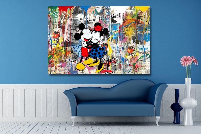 Minnie and Mickey Mouse Canvas Wall Art, Graffiti Street Art, Banksy ...