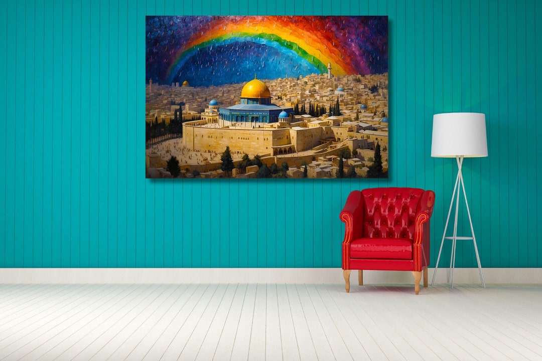 Rain in the Masjid Al-aqsa Canvas/rainbow Artwork/jerusalem Painting ...