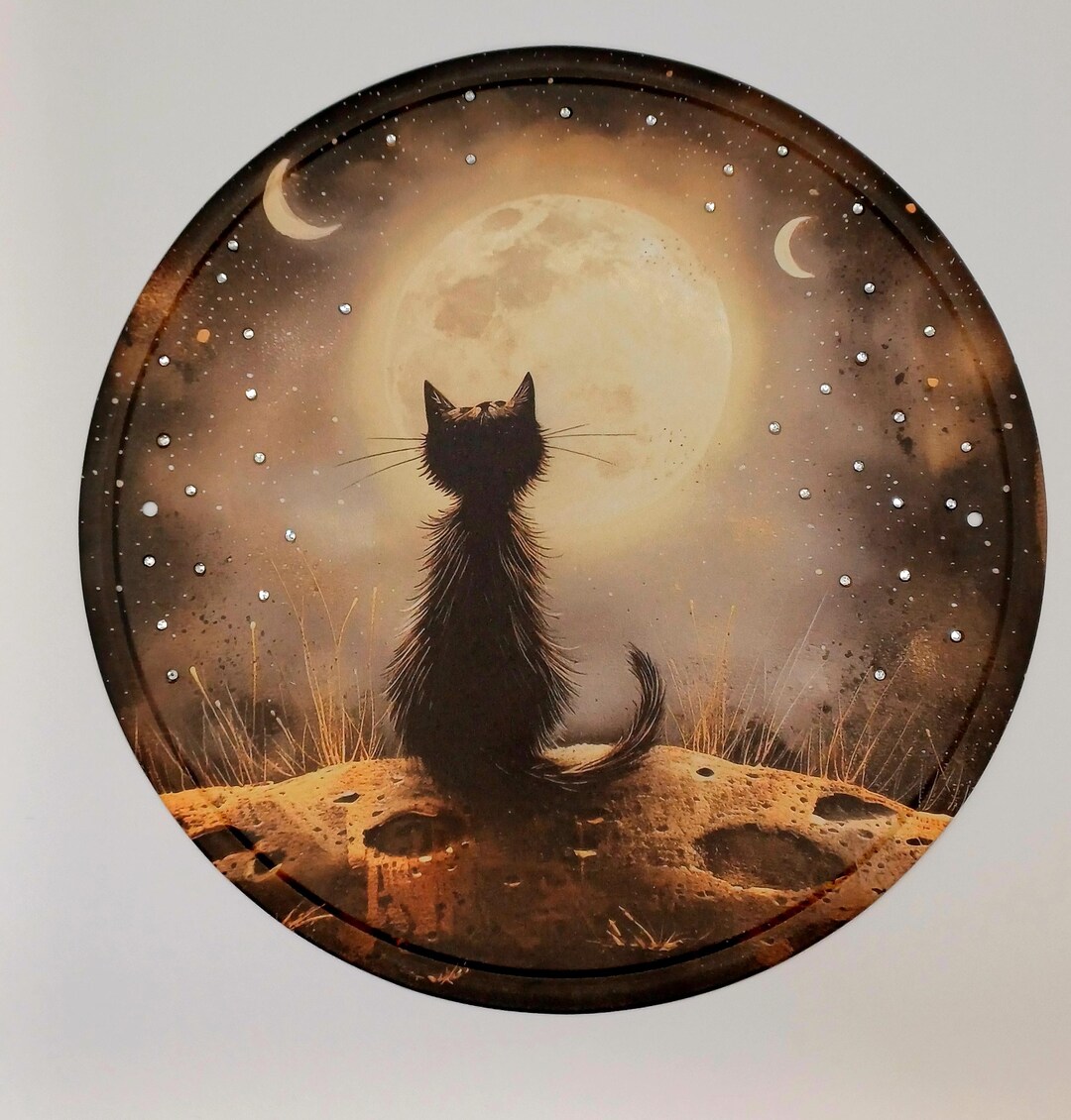 Stargazing Kitty Tin Sign Metal Plaque Hand Embellished - Etsy
