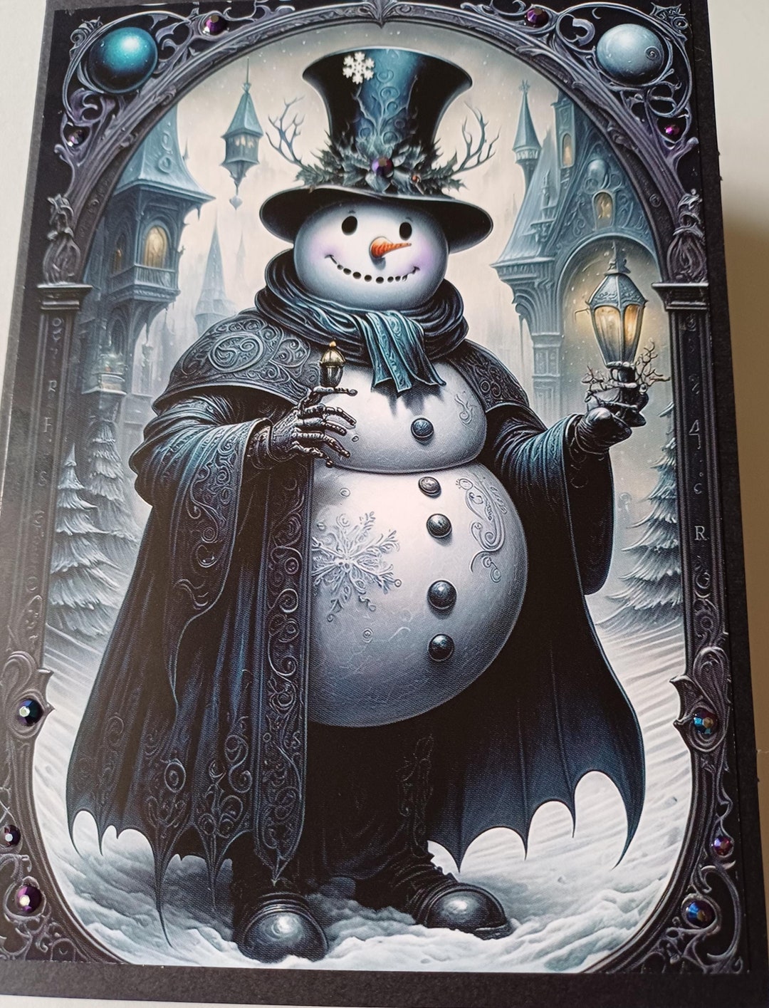 Gothic Snowman Christmas Card. Handmade. Hand Embellished - Etsy