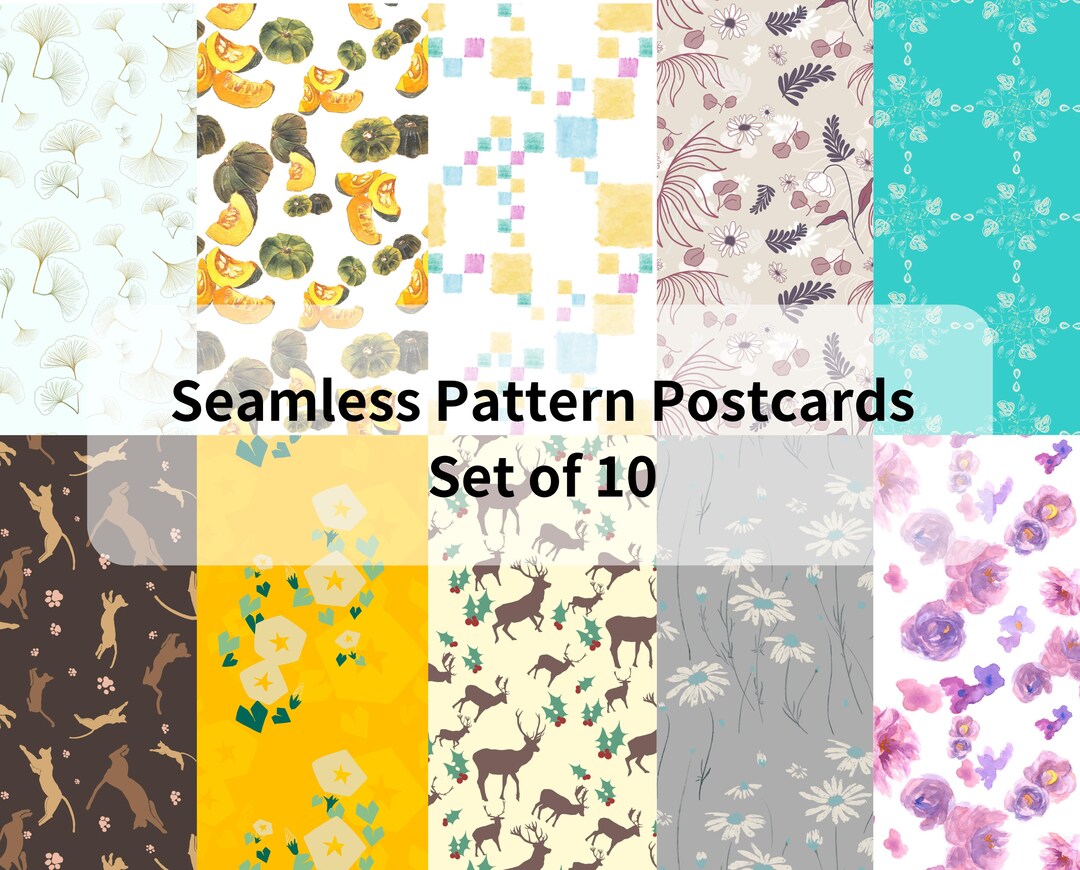 10 Digital Seamless Designs Postcards, Postcard Bundles, 5.5x4.25 ...