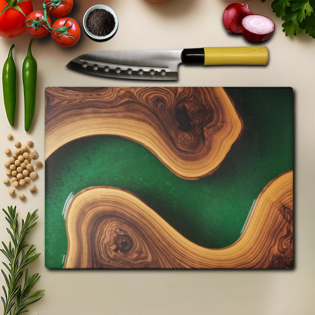 Woodgrain Green Modern Cutting Board, Unique Tempered Glass Cutting ...