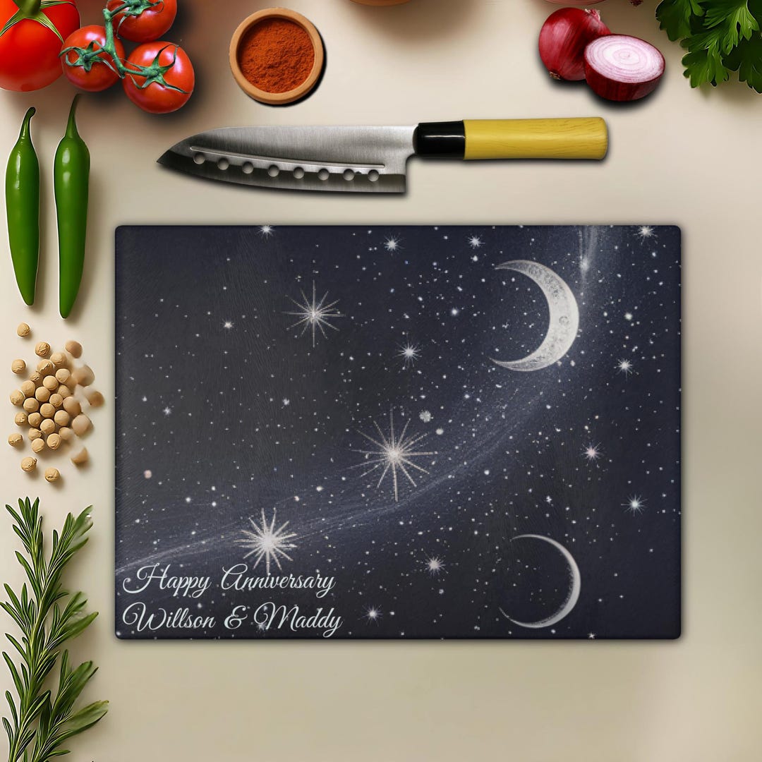 Personalized Moon and Stars Glass Cutting Board, Space-themed Custom ...