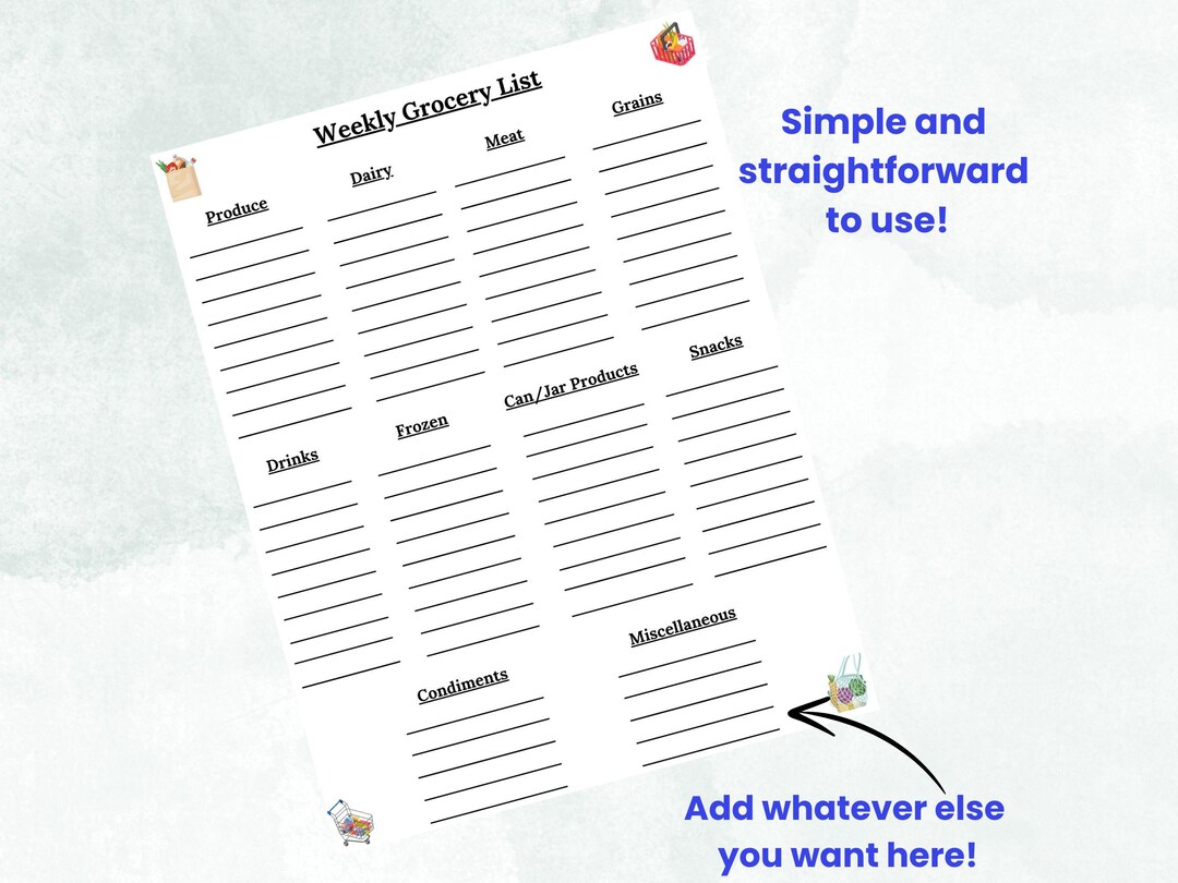 Fillable Grocery List Printable Template - Etsy