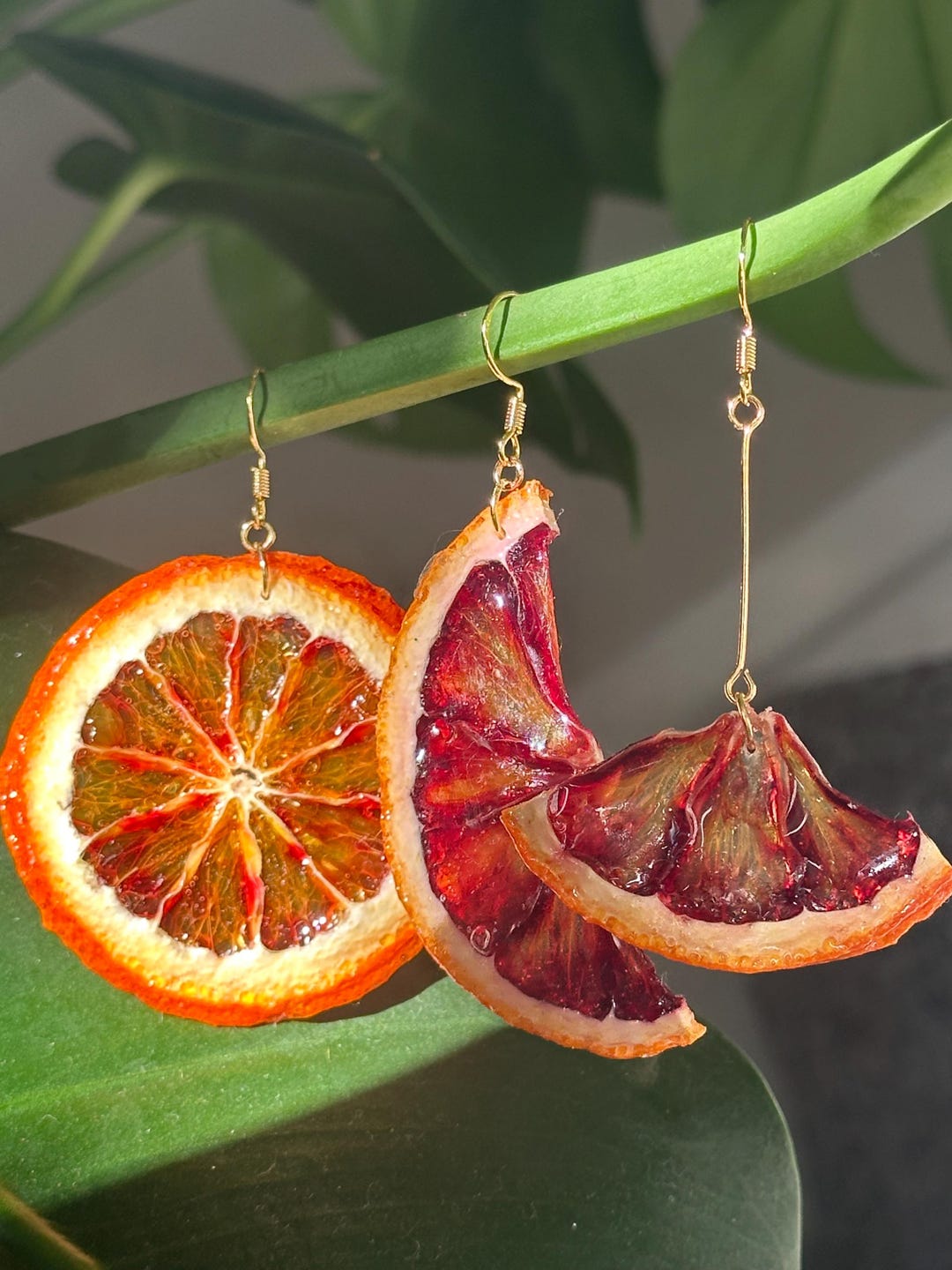 Blood Orange Resin Earrings, Genuine 18k Gold Hooks Handmade Real Fruit ...