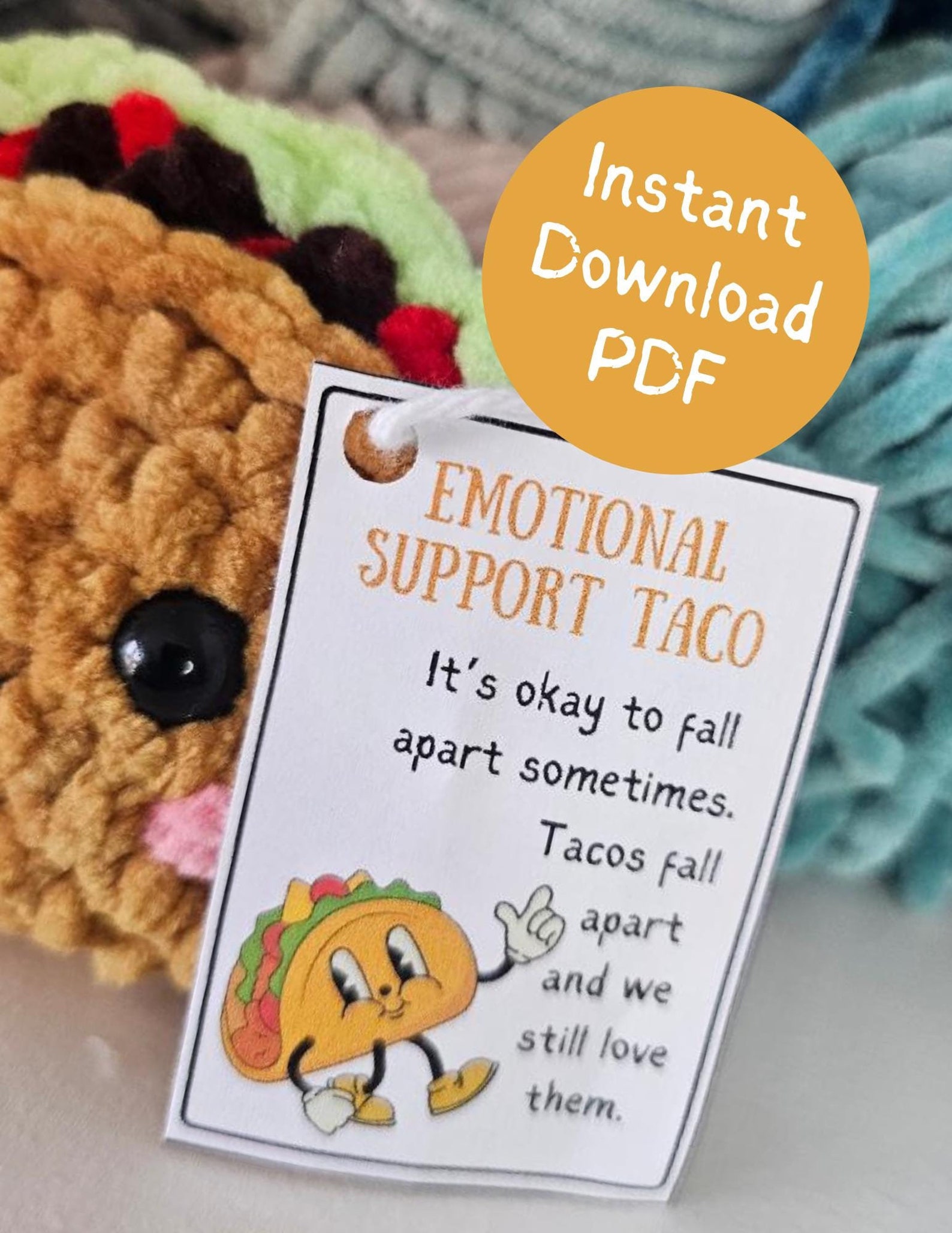 3 Emotional Support Taco Tags, PDF File for Crochet Emotional Support ...