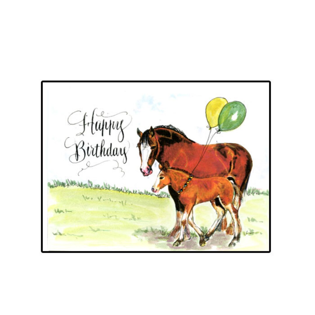 Watercolor Horse Birthday Card: Mare and Foal With Crystals - Etsy