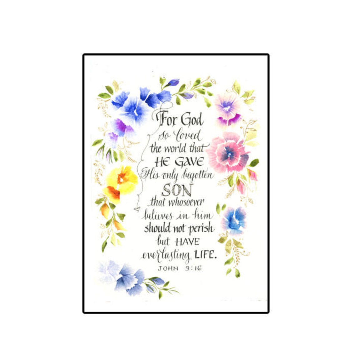 Bible Verse Card With Hand Painted Watercolor Flowers and - Etsy