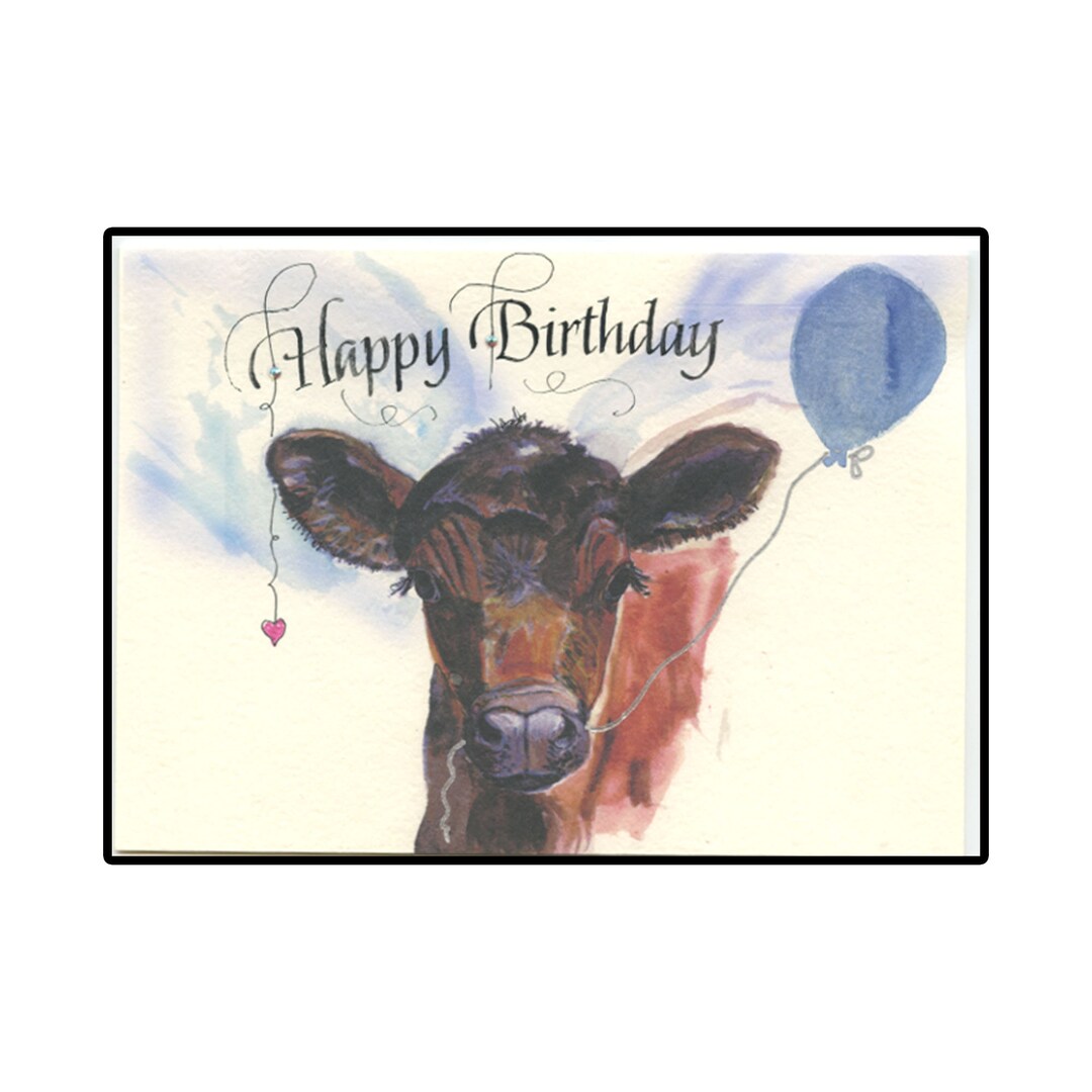 Watercolor Calf Birthday Card: Handmade Cow Print - Etsy