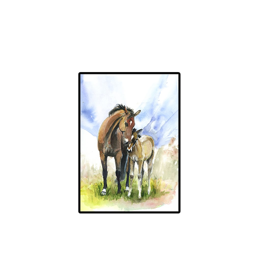 Mare and Foal Watercolor Card: All Occasion Horse Print - Etsy