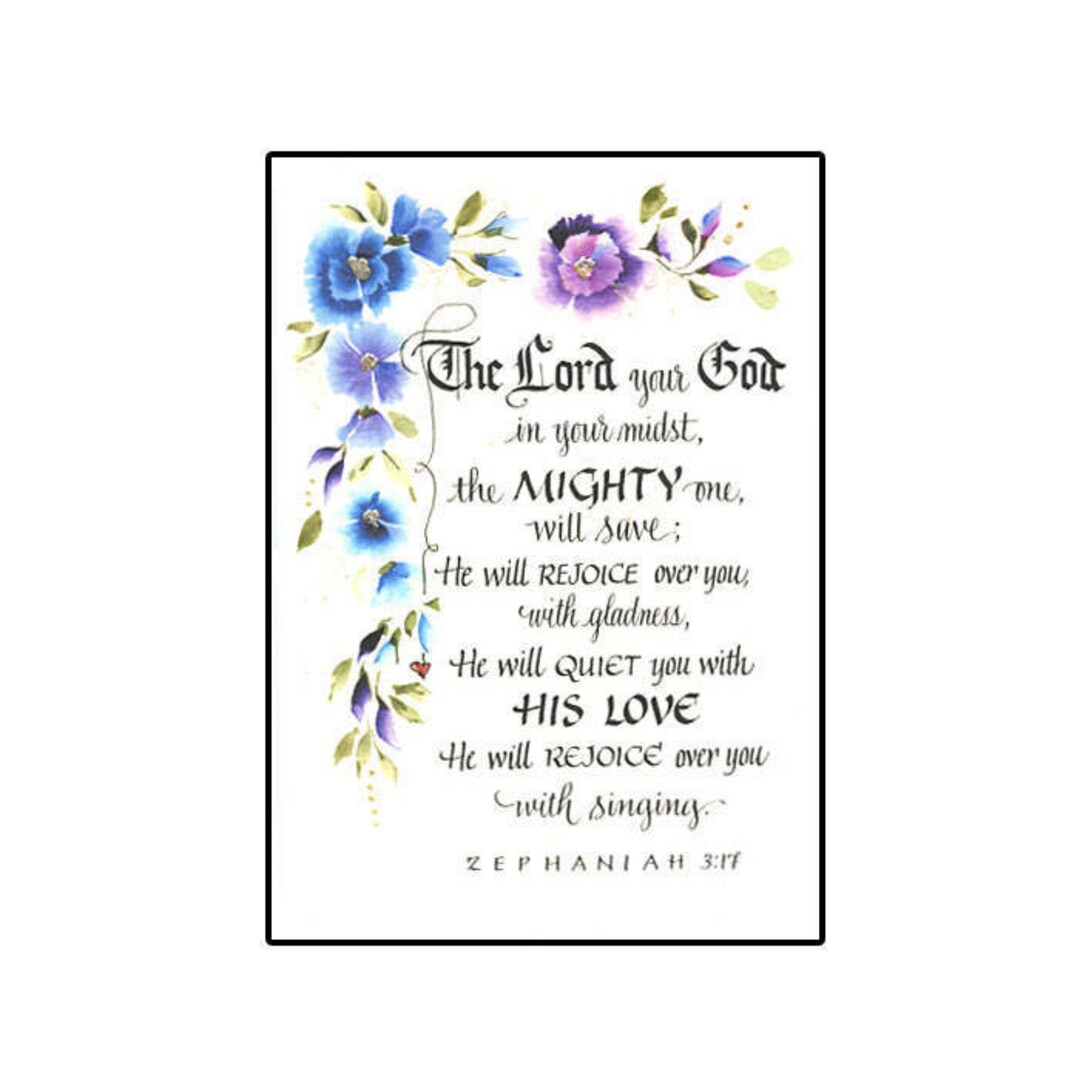Bible Verse Card With Watercolor Flowers, Calligraphy Scripture Card - Etsy