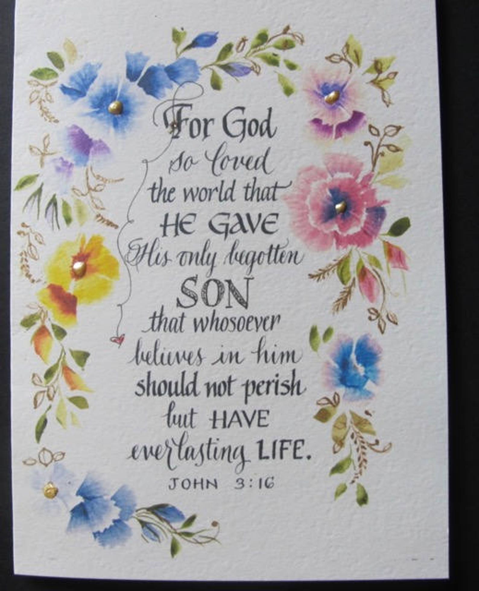 Bible Verse Card With Hand Painted Watercolor Flowers and - Etsy