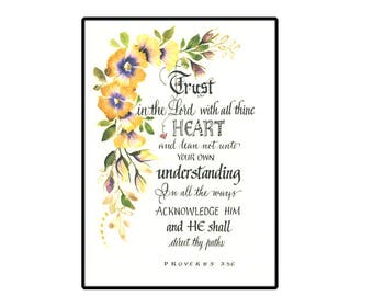 Bible Verse Card With Watercolor Flowers Calligraphy | Etsy