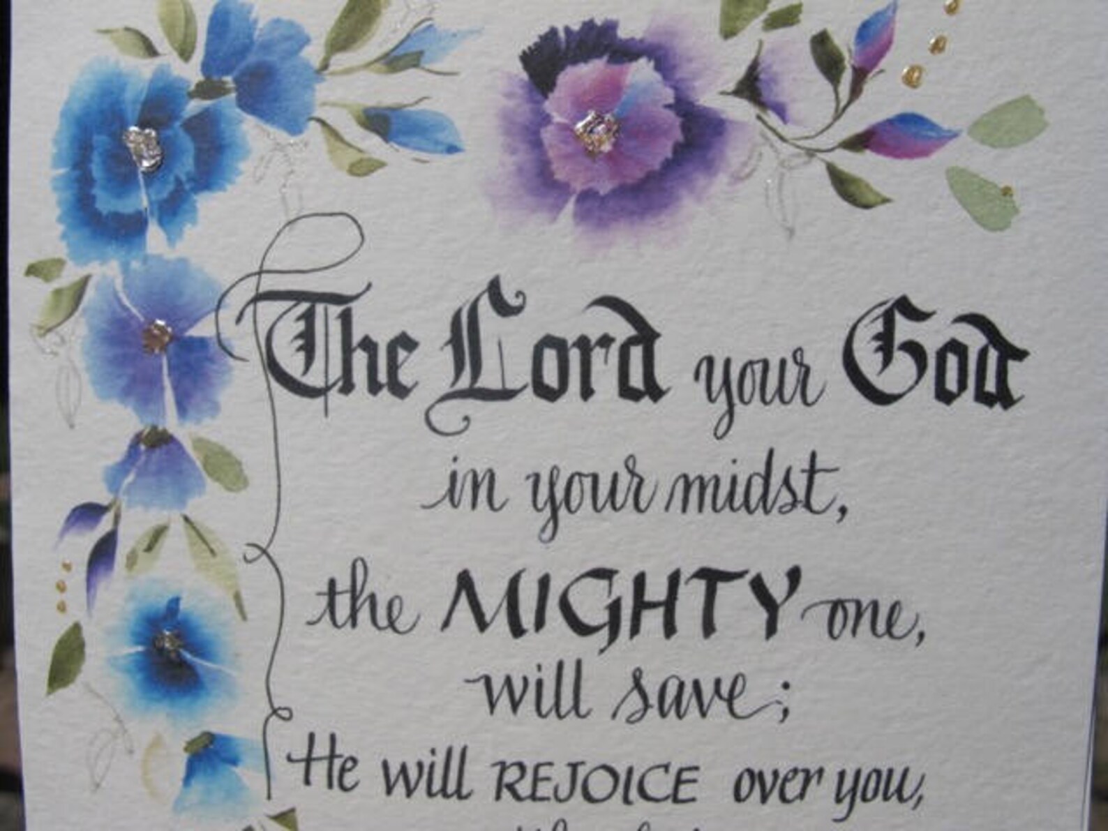 Bible Verse Card With Watercolor Flowers Calligraphy - Etsy