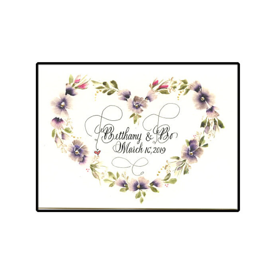 Personalized Wedding Card: Watercolor Floral Heart, Hand Calligraphy - Etsy