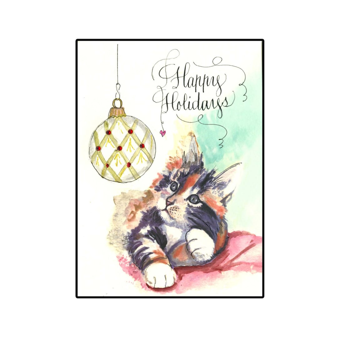 Cute Calico Cat Christmas Card Calico Cat Holiday Card - Etsy