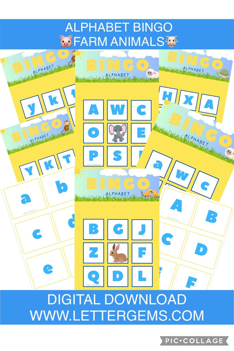 BINGO - Cute Baby Animals, Alphabet Bingo, Phonics, Early Literacy Game ...