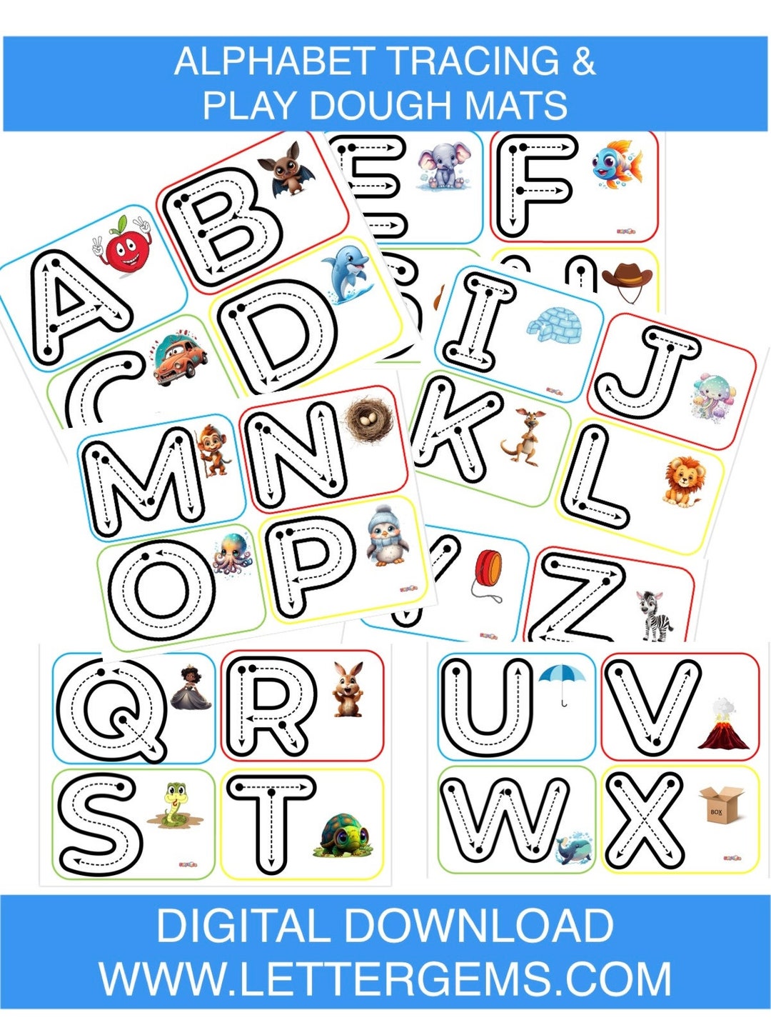 Alphabet Tracing Cards - Play Dough Mats - Phonics - Educational ...