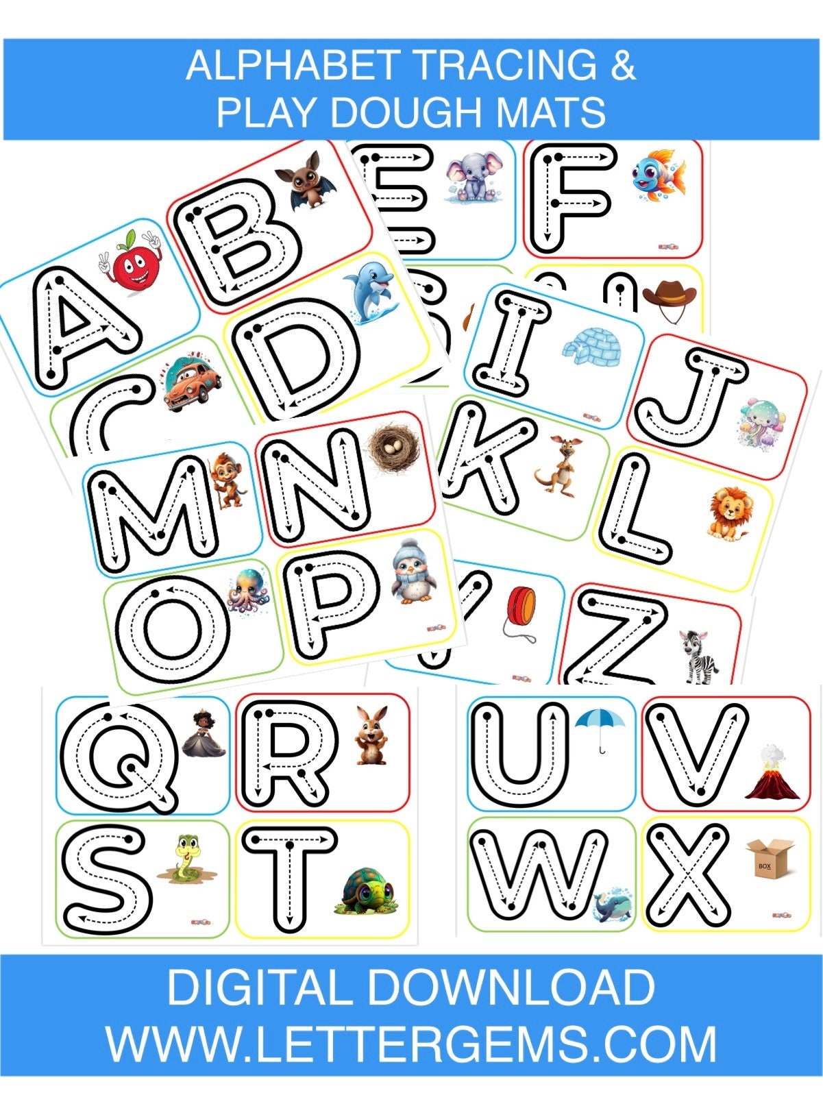 Alphabet Tracing Cards: Play Dough Mats, Phonics (digital Download) - Etsy