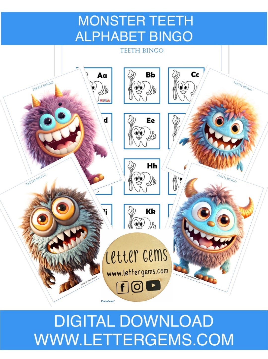 Monster Teeth Alphabet Bingo Dental Health Phonics Alphabet Game - Etsy