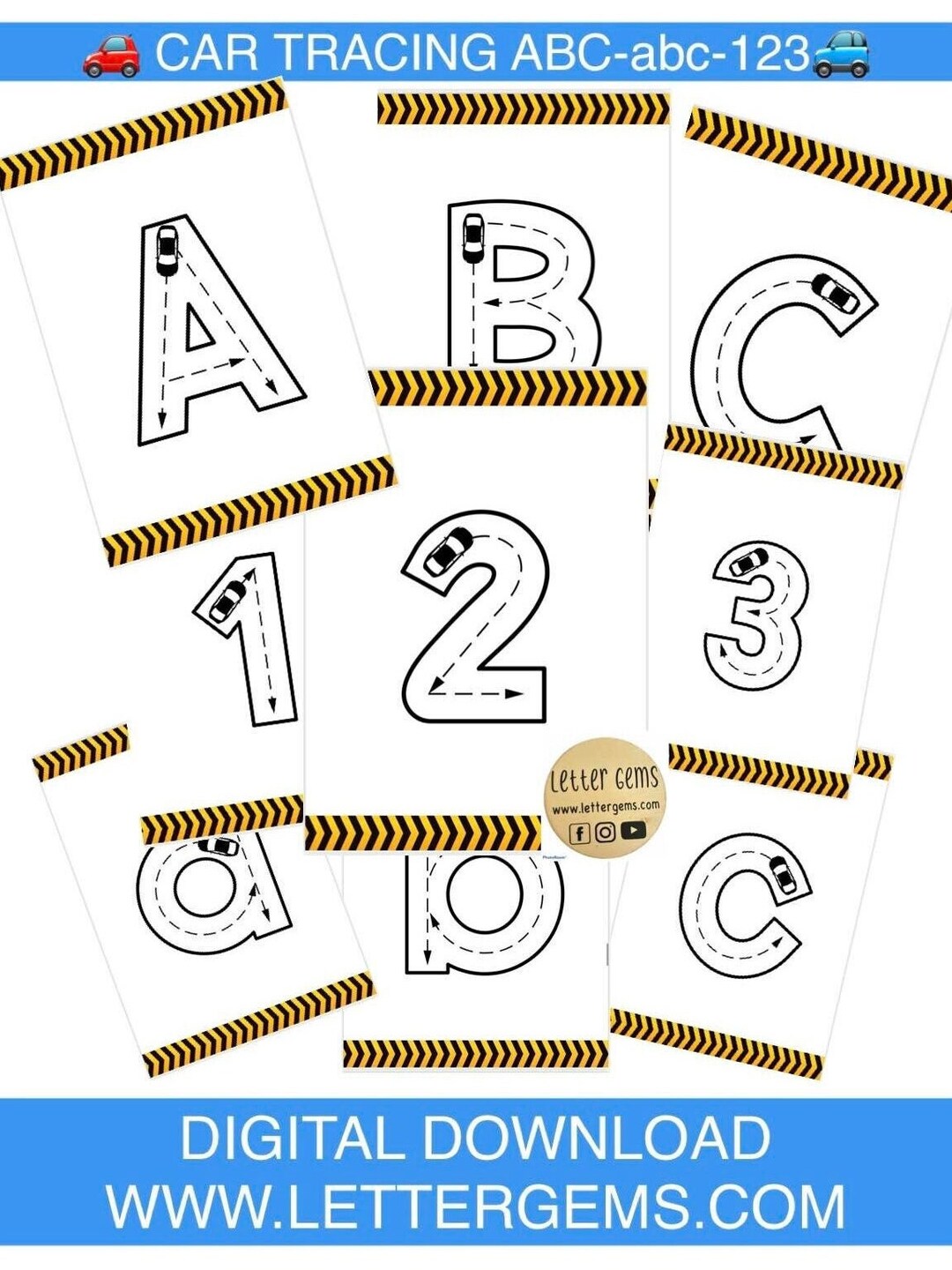 63 Pg of Car Tracing Alphabet and Numbers -abc-abc-123 Alphabet ...