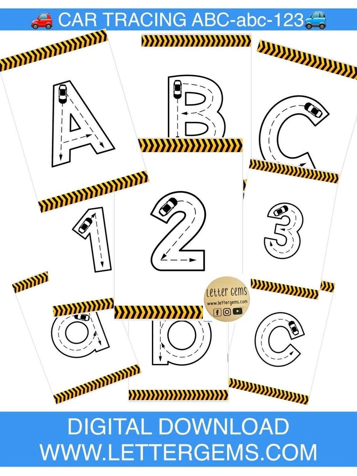 63 Pg of Car Tracing Alphabet and Numbers -abc-abc-123 Alphabet ...