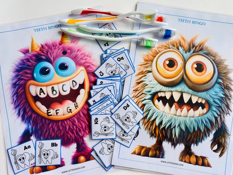 Monster Teeth Alphabet Bingo Dental Health Phonics Alphabet Game - Etsy