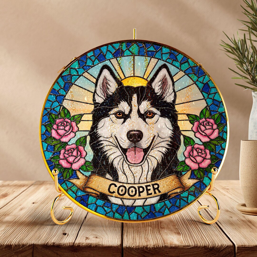 Personalized Siberian Husky Suncatcher, Dog Mom Gift, Floral Husky ...