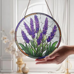 Lavender Flower Stained Glass Suncatcher, Purple Stained Glass Decor ...