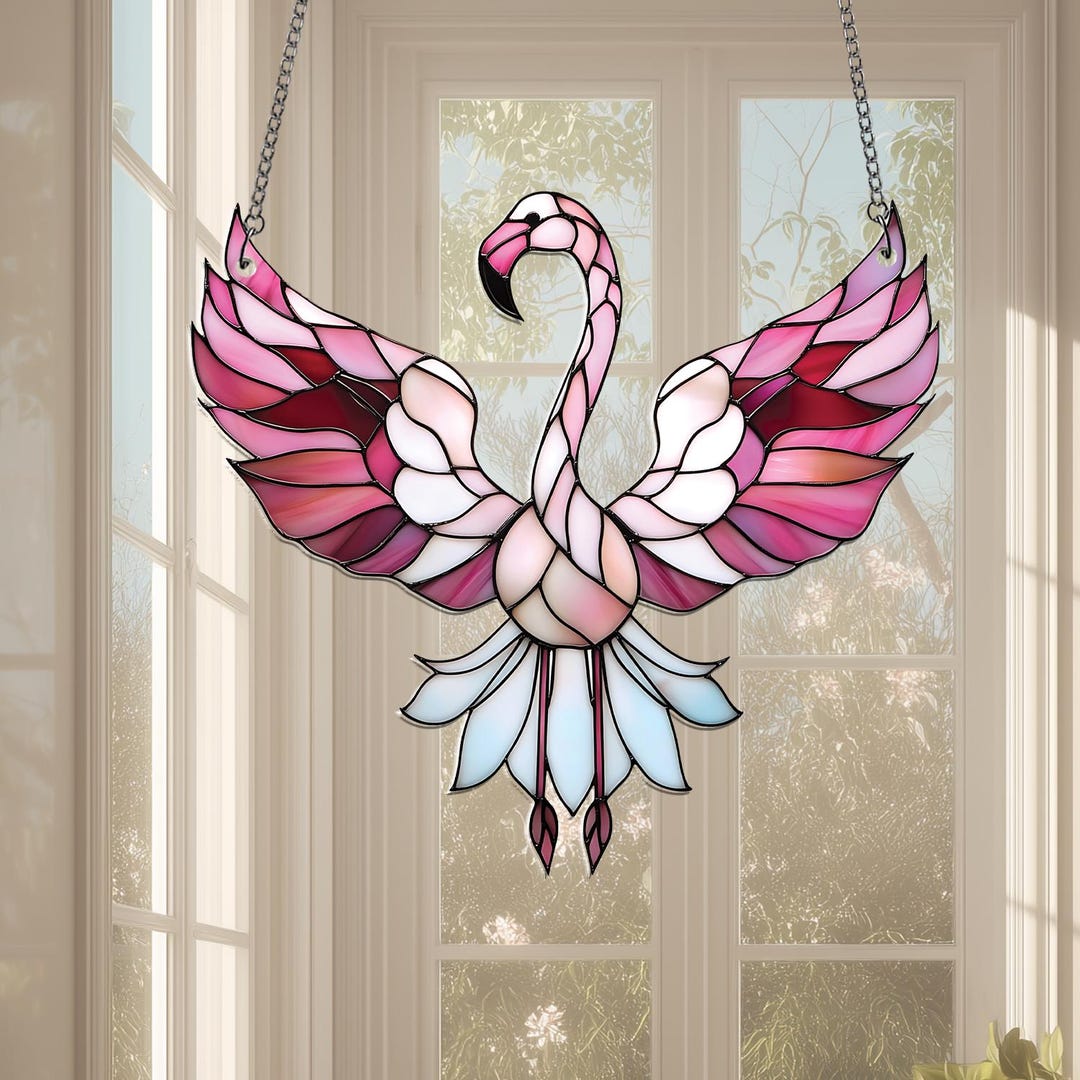 Pink Flamingo Acrylic Window Hanging, Flamingo Lover Gift, Artistic ...