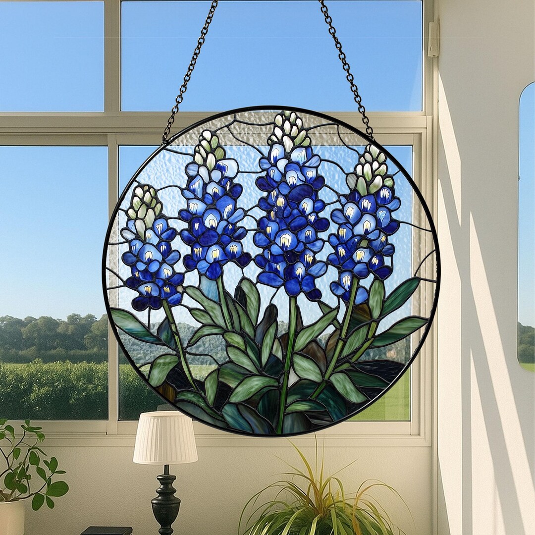 Texas Bluebonnet Stained Glass Suncatcher, Blue Wildflowers Suncatcher ...