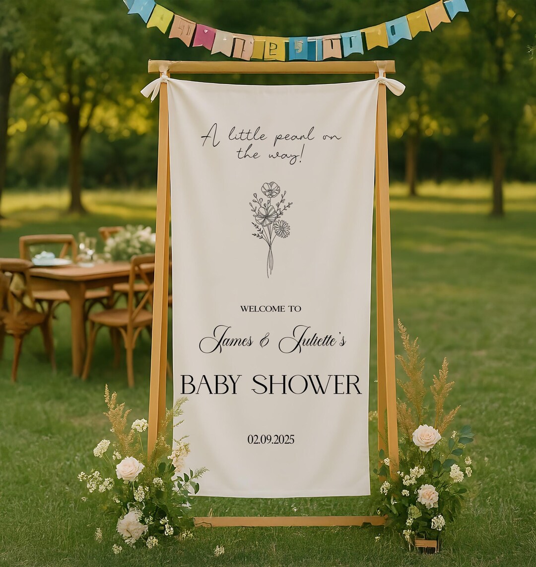Custom Baby Shower Welcome Banner, Personalized Linen Baby Shower Sign ...