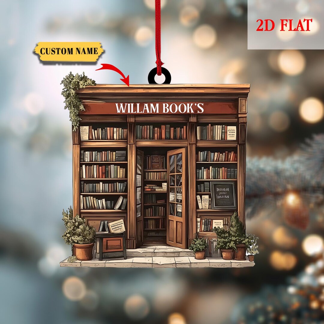 Personalized Bookstore 2D Flat Acrylic Ornament, Bookshop Ornament for ...