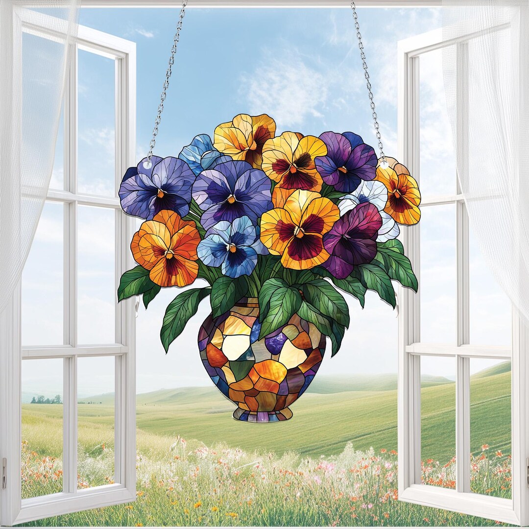 Pansy Flowers Window Decor, Pansy Flowers Acrylic Window Hanging Art ...