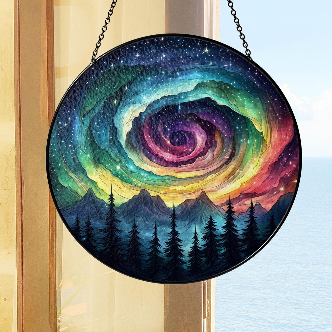 Galaxy Swirl Stained Glass Suncatcher – Rainbow Night Sky Window ...