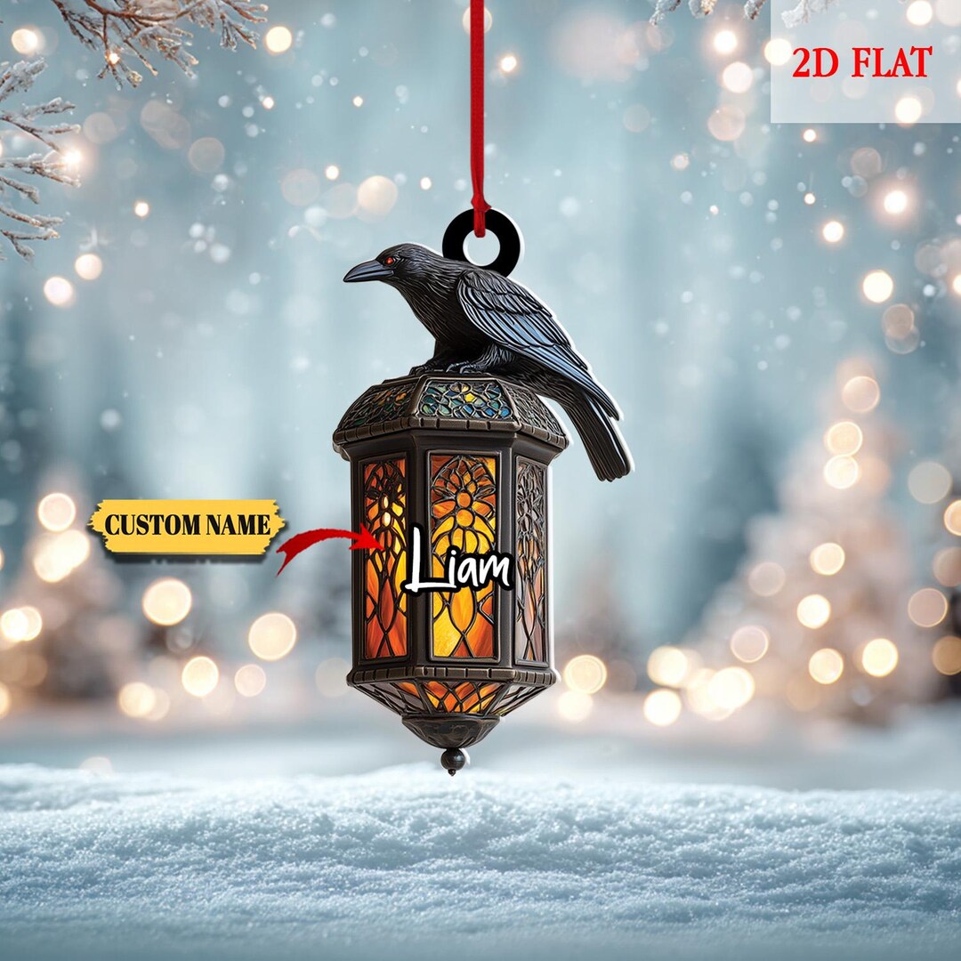 Personalized Gothic Raven on Lantern 2d Flat Acrylic Ornament, Crow on ...