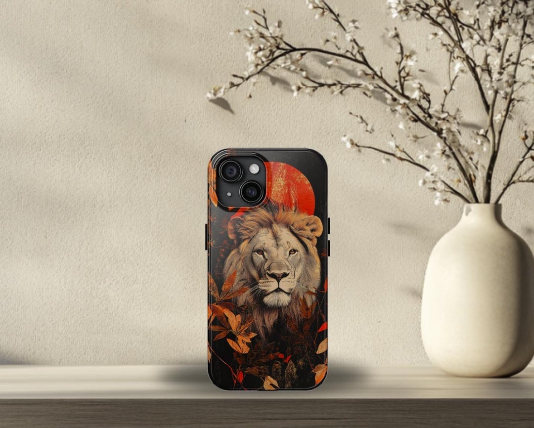 Lion Phone Case, Jungle Sun Collage Big Cat Phone Cover, Gift for Lion ...