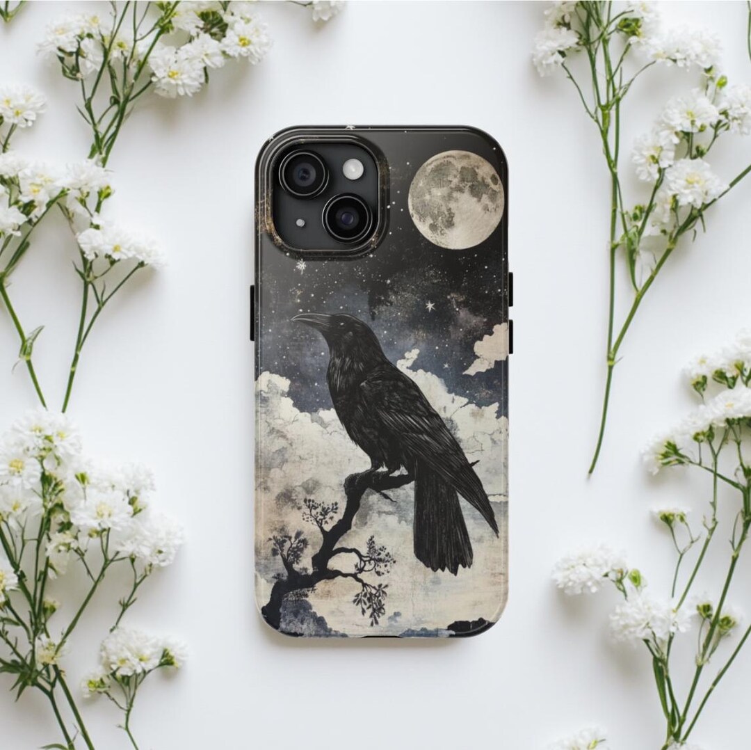 Raven Phone Case, Night Sky Moon Crow Phone Cover, Gift for Raven ...