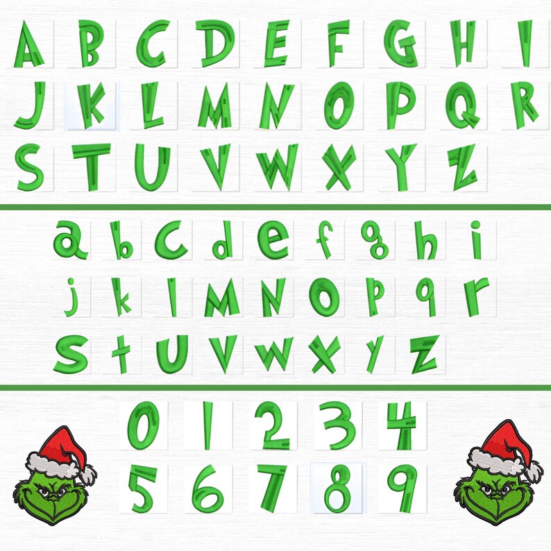 Grinch Embroidery Font, Capital and Small Letters (digital Download) - Etsy