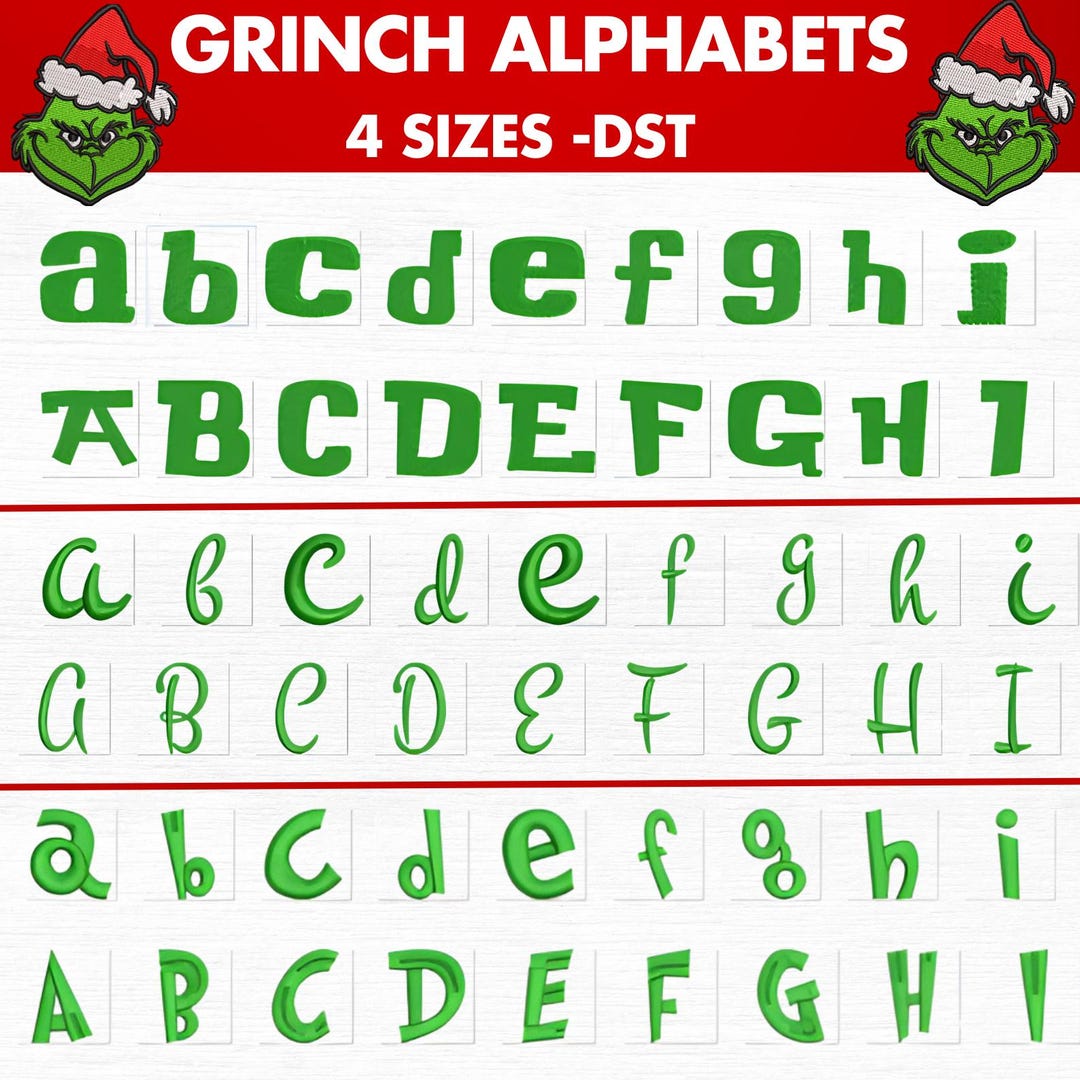 3 in 1 Grinch Embroidery Font , Grinch Merch Machine Embroidery Font ...