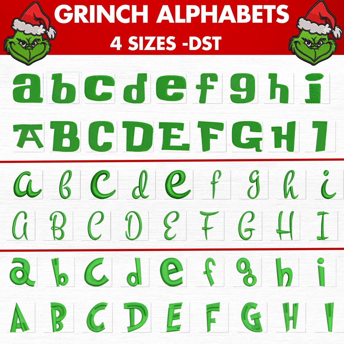 Grinch Embroidery Font Bundle: Letters & Numbers (DST) - Etsy