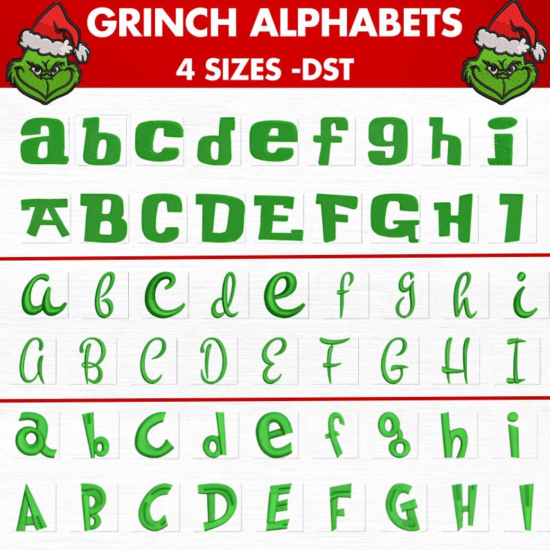 Grinch Embroidery Font Bundle: Letters & Numbers (DST) - Etsy