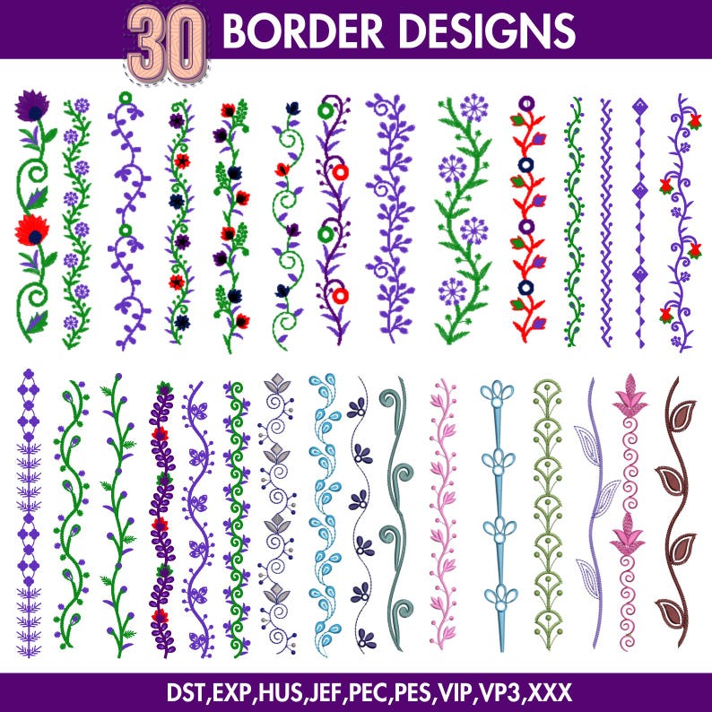 30 Floral Border Embroidery Designs: Creative Machine Patterns (instant ...