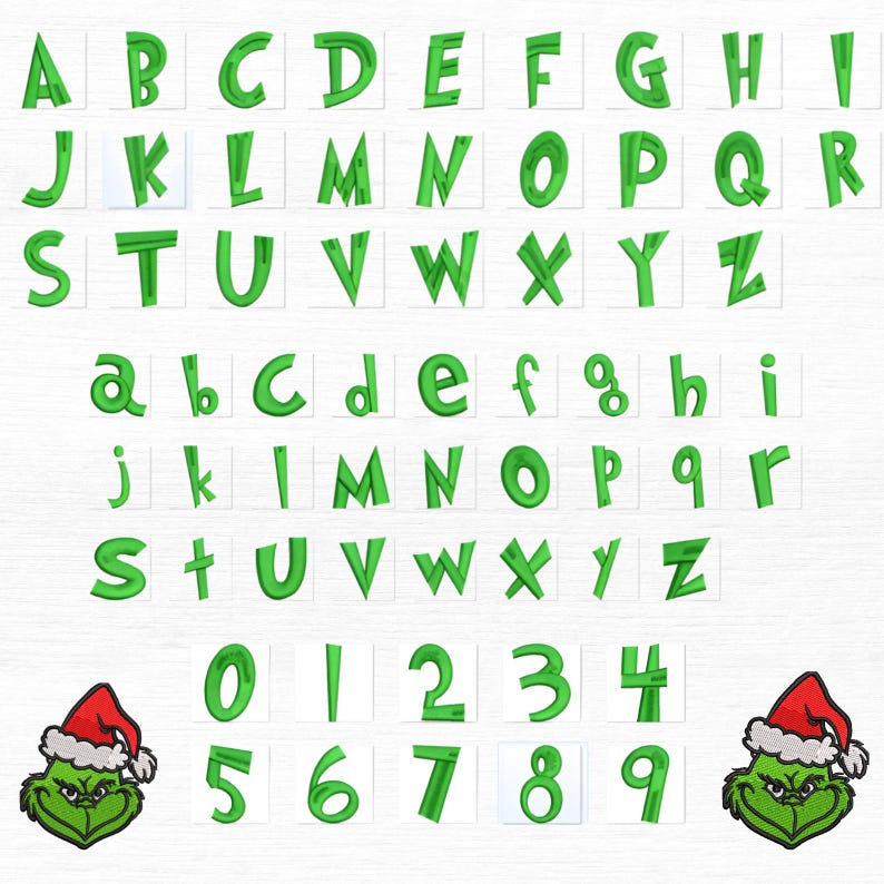 Grinch Embroidery Font Bundle: Letters & Numbers (DST) - Etsy