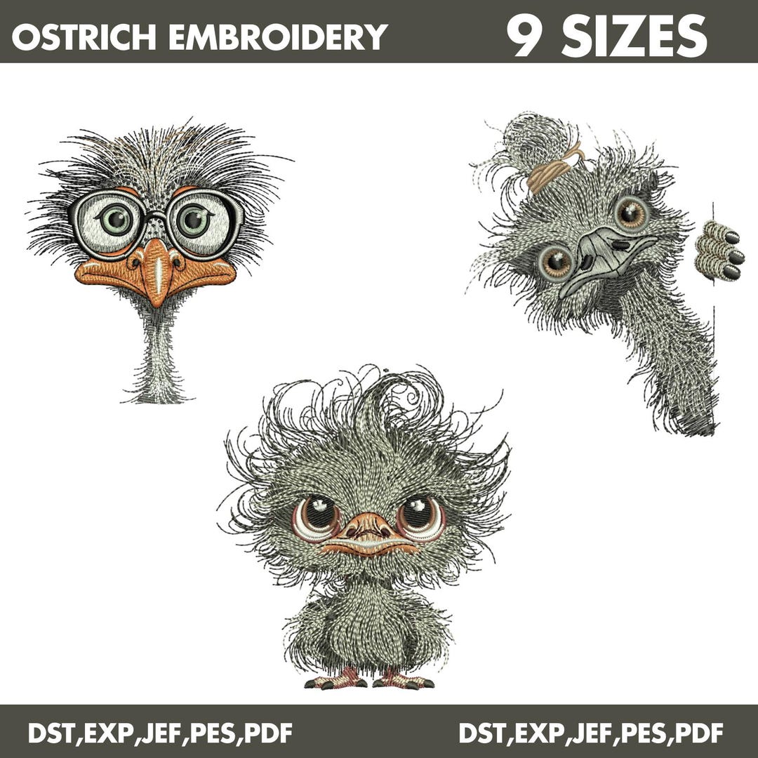 Funny Ostrich Peeking Machine Embroidery, Cute Ostrich Embroidery ...