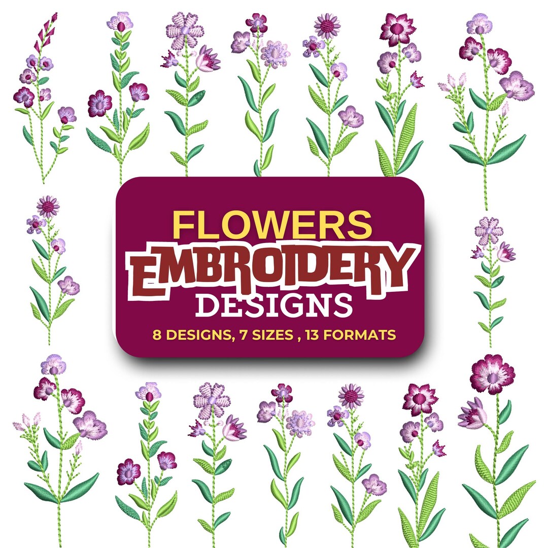 Summer Flower Embroidery Designs, 8 Flower Designs, Cute Flowers ...